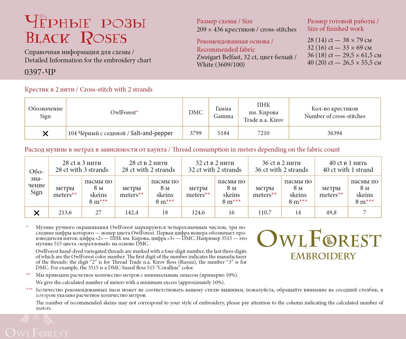 Digital embroidery chart “Black Roses” – Owlforest Embroidery