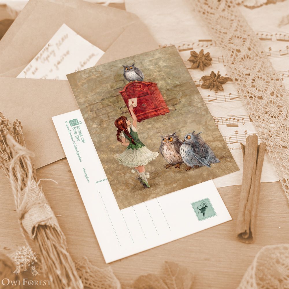“Postal Owls” Postcard – Owlforest Embroidery