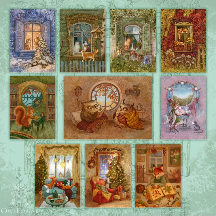 “Windows” Postcard Set – Owlforest Embroidery