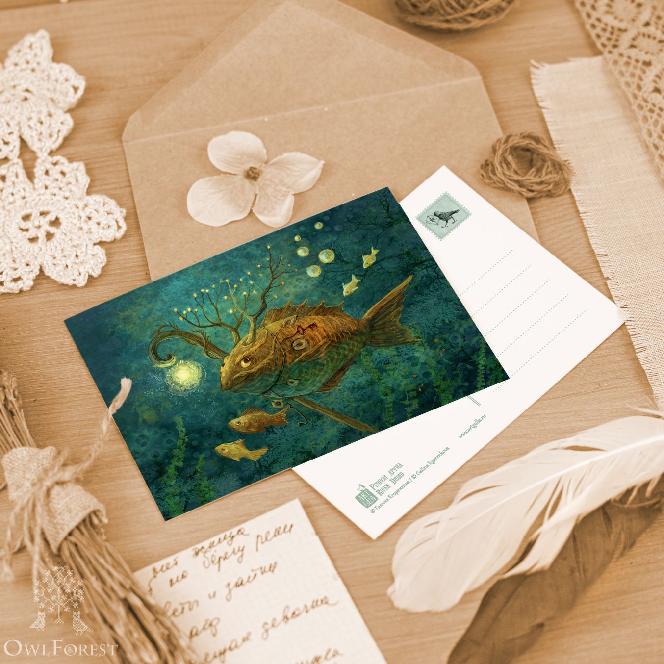 “River Druid” Postcard – Owlforest Embroidery