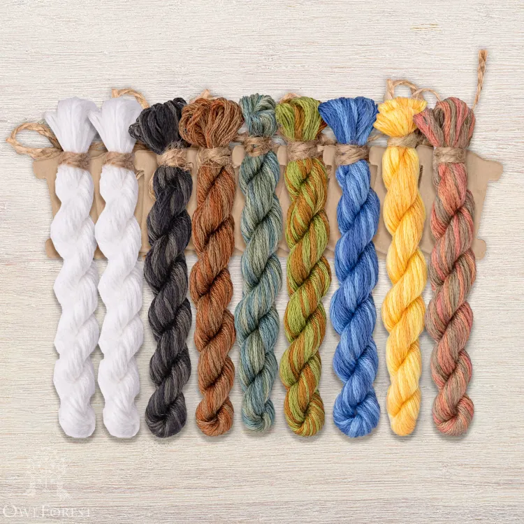 Set of OwlForest Hand-Dyed Threads for the “Lace Framed Birds. Titmice ...