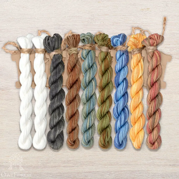 Set of OwlForest Hand-Dyed Threads for the “Lace Framed Birds. Titmice ...