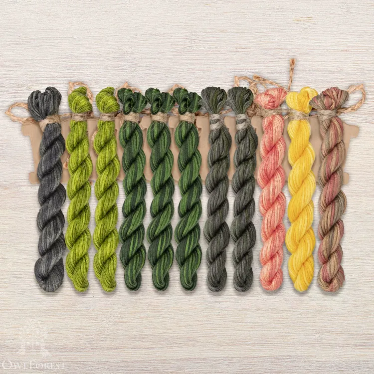 Set of OwlForest Hand-Dyed Threads for the “Kiwi Birds” Chart (Thread ...
