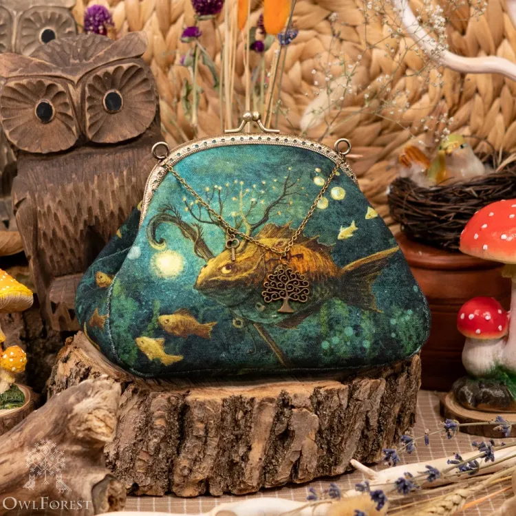 “River Druid” Cotton Kiss Clasp Pouch – Owlforest Embroidery