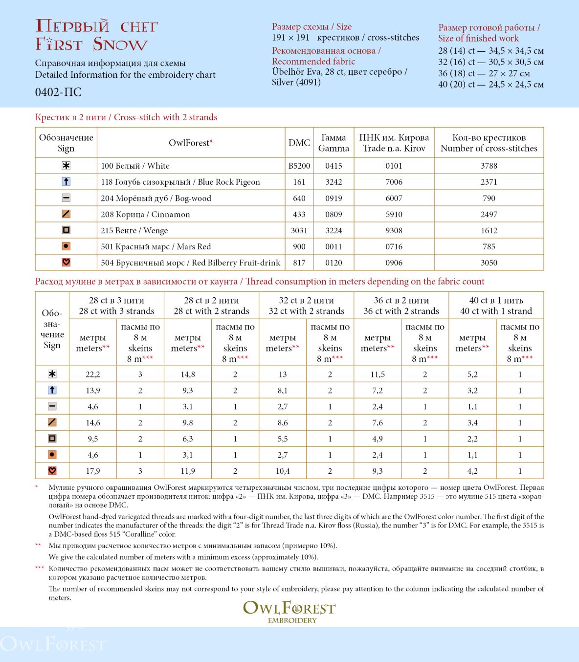 Printed embroidery chart “First Snow” – Owlforest Embroidery