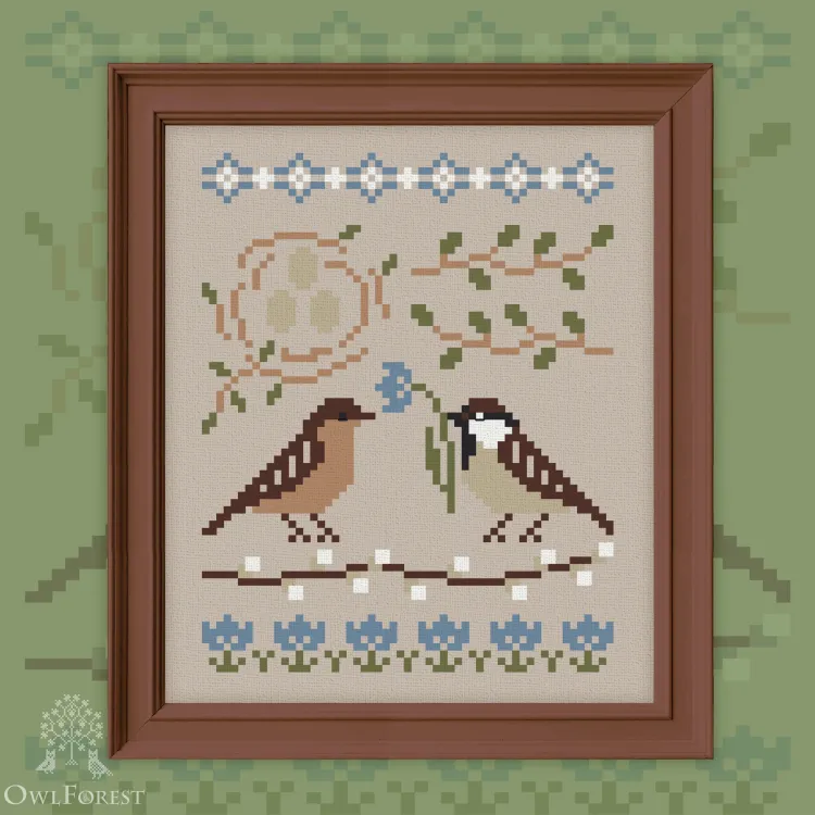 Free embroidery digital chart “Sparrows” – Owlforest Embroidery