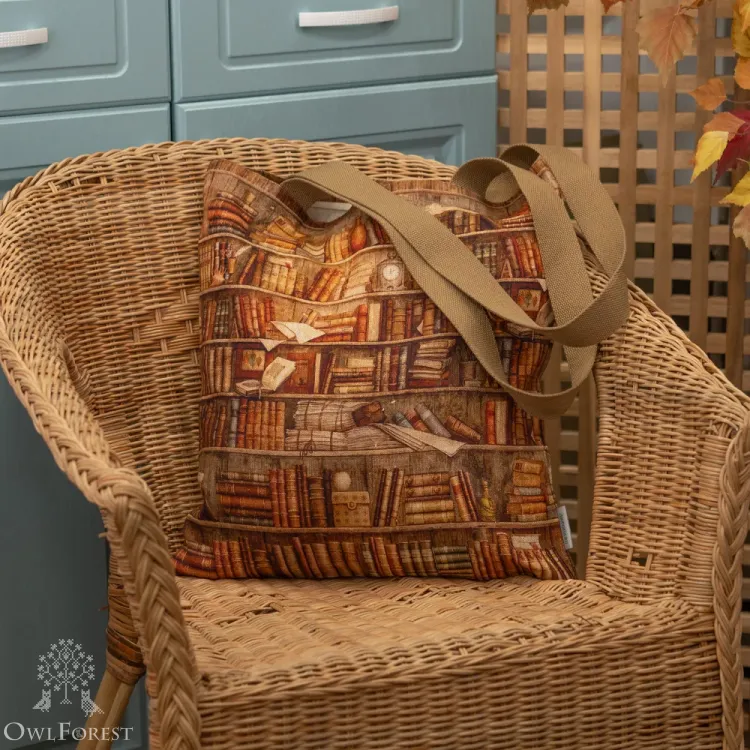 “Bookcase” Linen Shopping Bag – Owlforest Embroidery