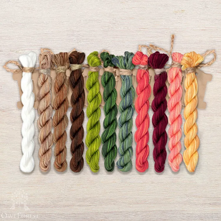 Set of OwlForest Hand-Dyed Threads for the “Strawberry Jam” Chart ...