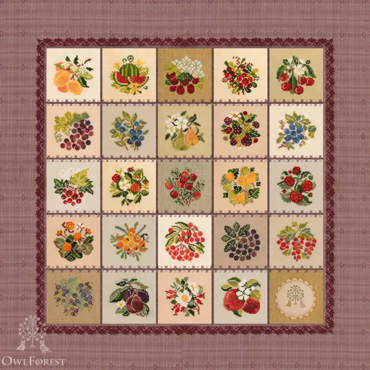 Digital embroidery chart “Fruit and Berry Bowl” – Owlforest Embroidery