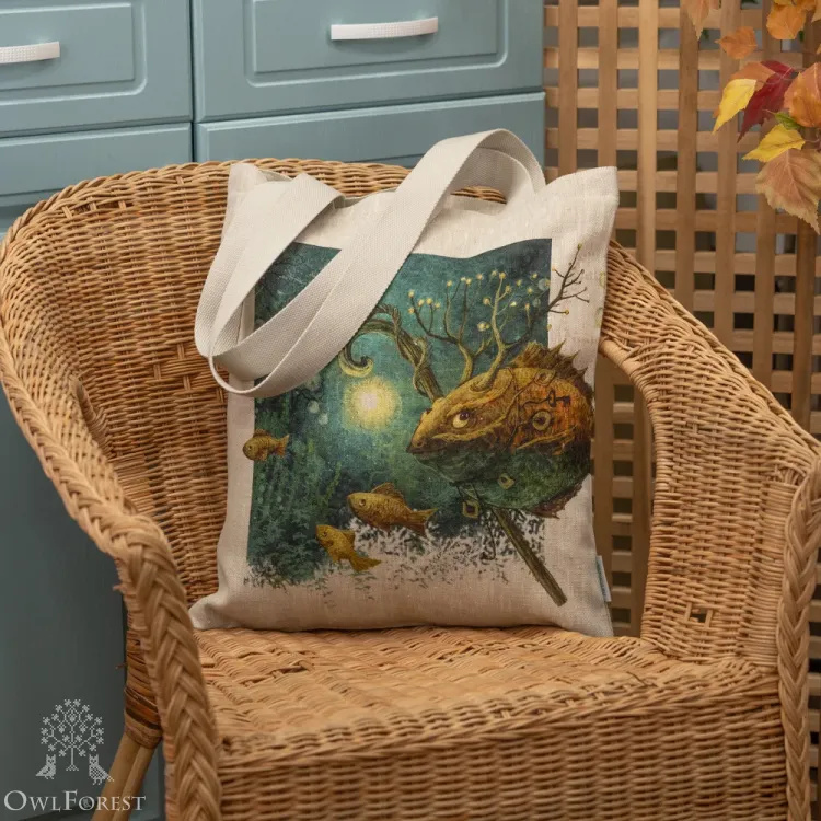 “River Druid” Linen Shopping Bag – Owlforest Embroidery