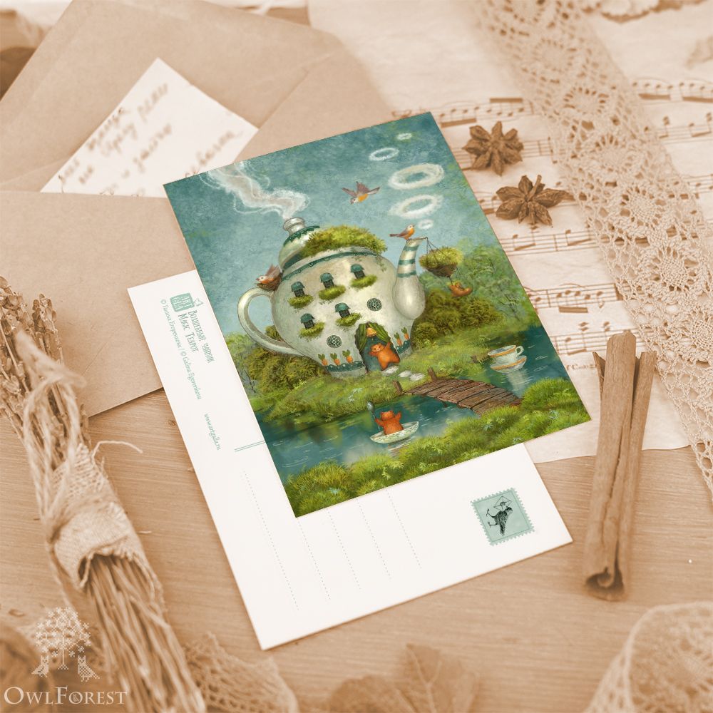 “Magic Teapot” Postcard – Owlforest Embroidery
