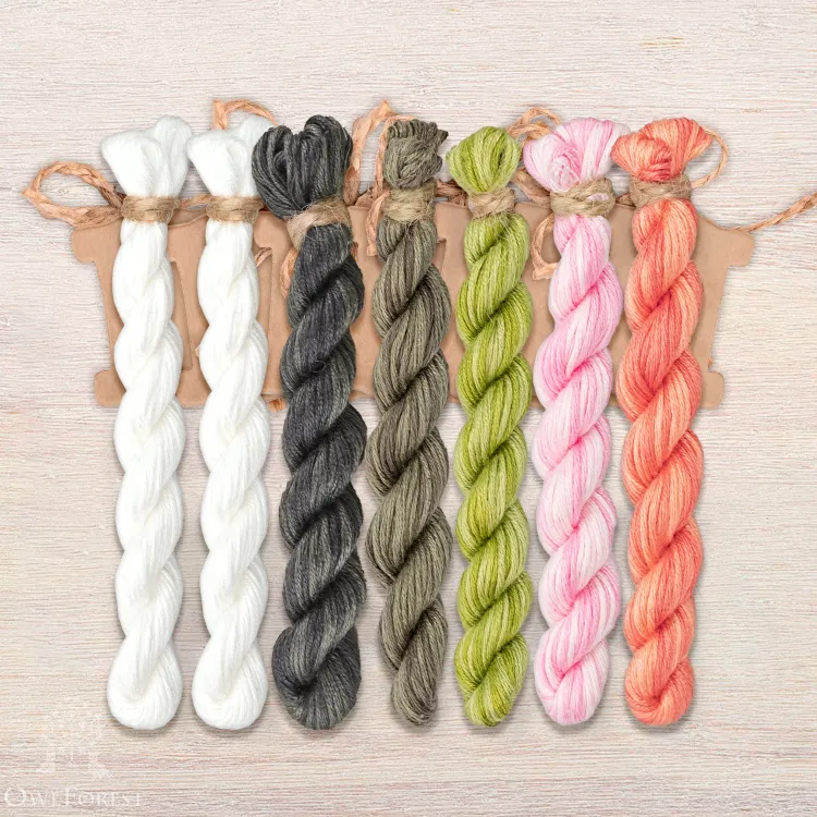 Set of OwlForest Hand-Dyed Threads for the “Peach Cranes” Chart (Thread ...
