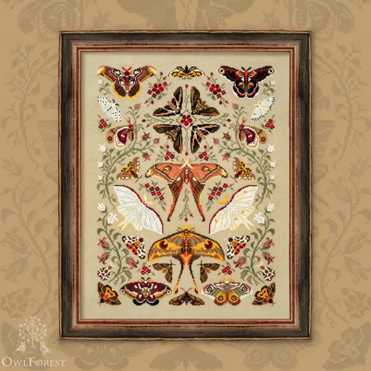 Printed embroidery chart “Moth Waltz” – Owlforest Embroidery