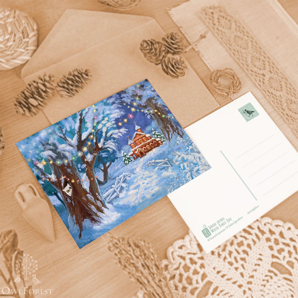 “Winter Forest Edge” Postcard – Owlforest Embroidery