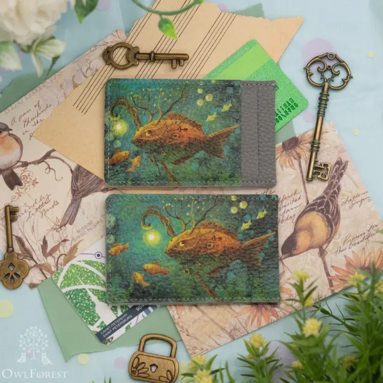 “River Druid” Leather Cardholder – Owlforest Embroidery