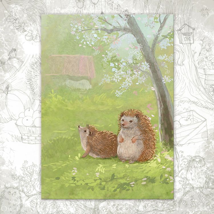“Country Hedgehogs” Postcard – Owlforest Embroidery