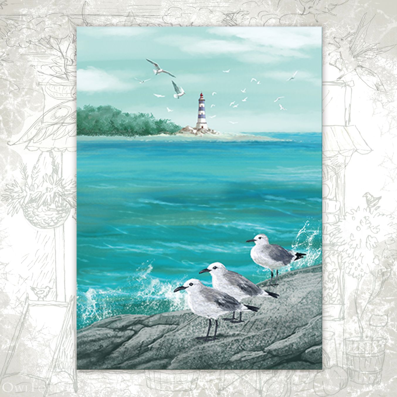 “The Cape of Free Seagull” Postcard – Owlforest Embroidery