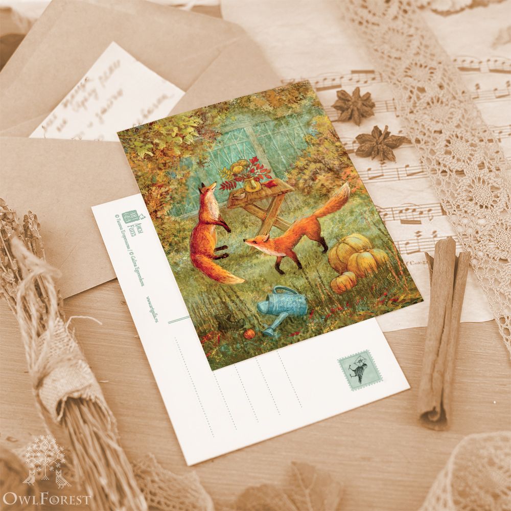 “Foxes” Postcard – Owlforest Embroidery