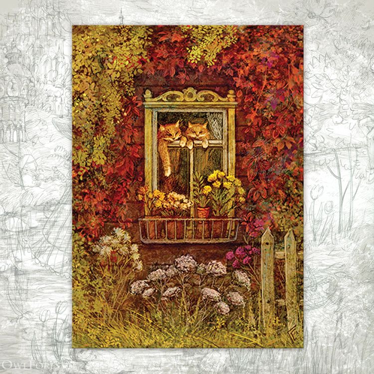 “Autumn Cats” Postcard – Owlforest Embroidery
